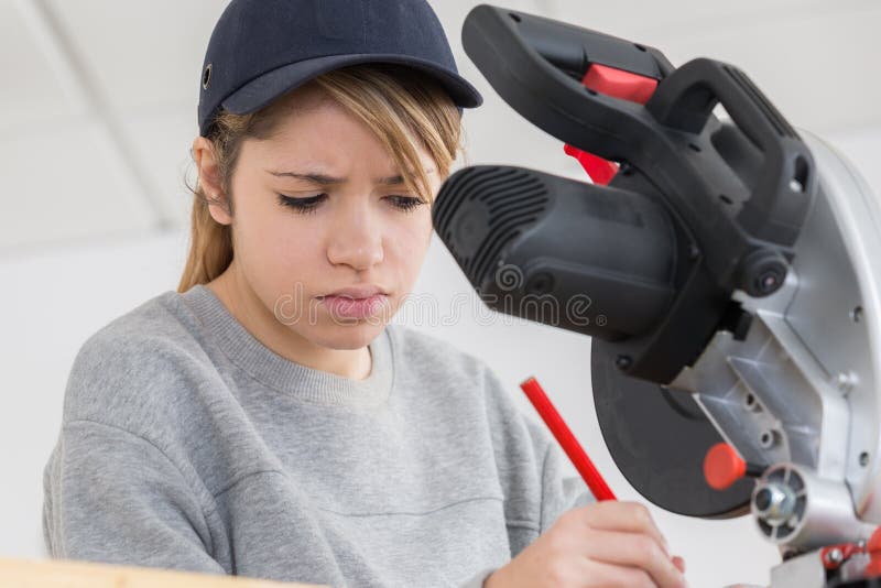 Young Lady Using Circular Saw Stock Image - Image of colour, craft ...