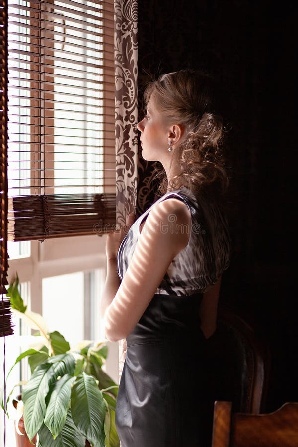 Young Lady at the Window of a Cafe Stock Image - Image of young, retro ...