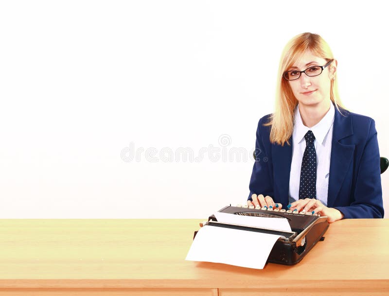Young Lady Writing on Typewriter Stock Image - Image of blonde ...
