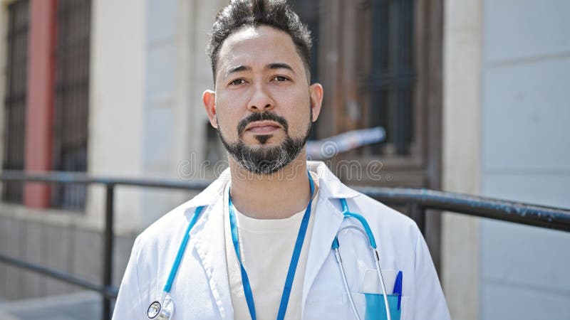 Young Latin Man Doctor Standing with Relaxed Expression at Hospital ...