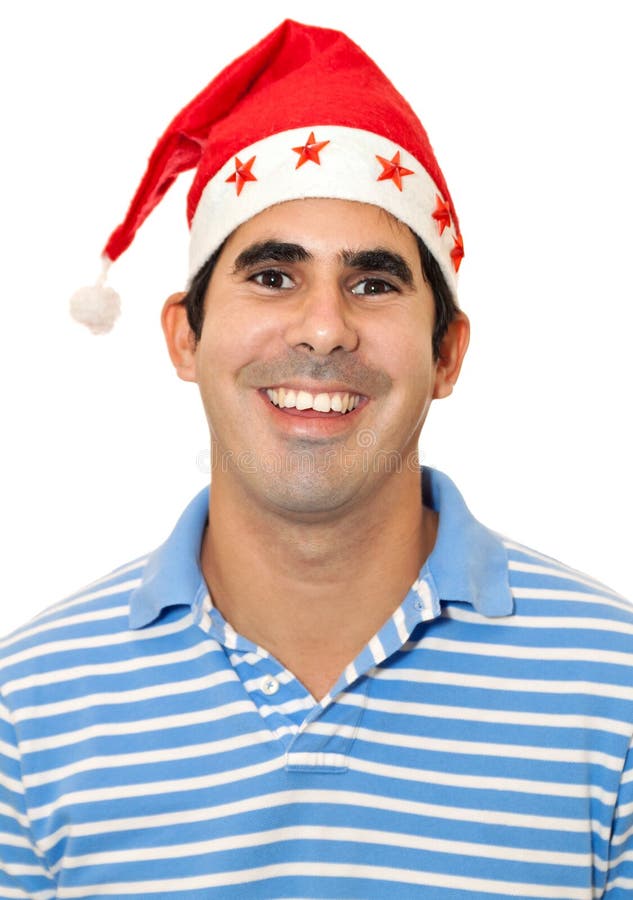Young Latin Man with a Red Santa Hat Stock Photo - Image of seasonal ...