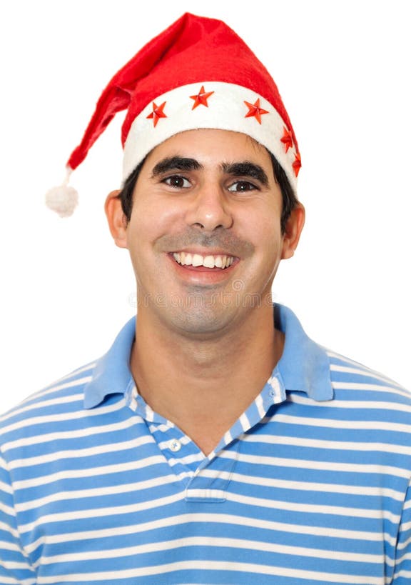 Young Latin Man with a Red Santa Hat Stock Photo - Image of seasonal ...