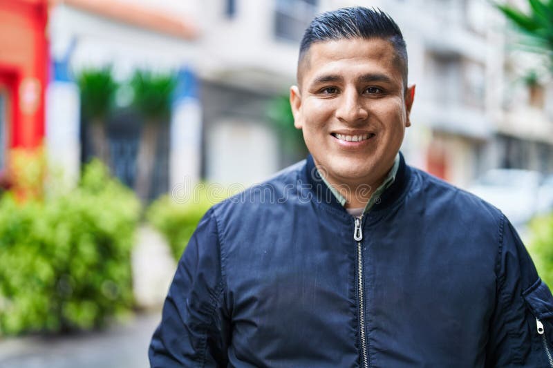 Young Latin Man Smiling Confident Standing at Street Stock Image ...