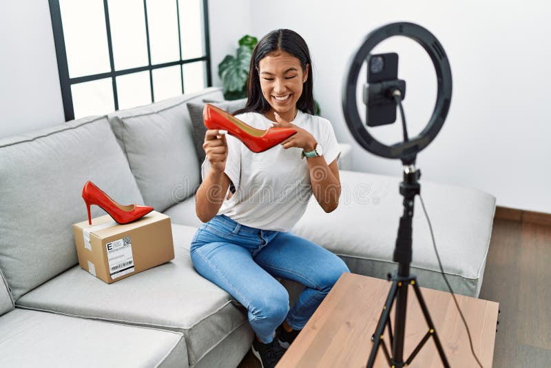 Young Latin Woman Recording Dance Tutorial at Home Stock Photo - Image ...