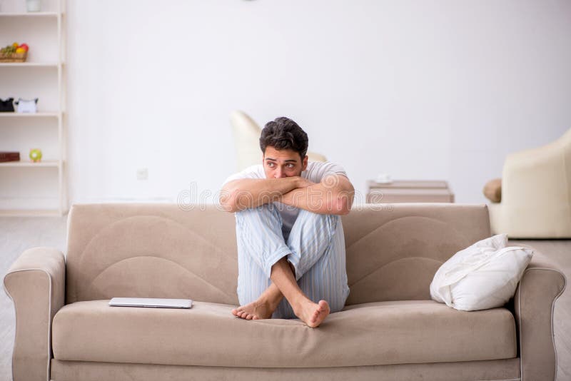 Young Man Starting Day at Home Stock Image - Image of relaxed, pyjamas ...