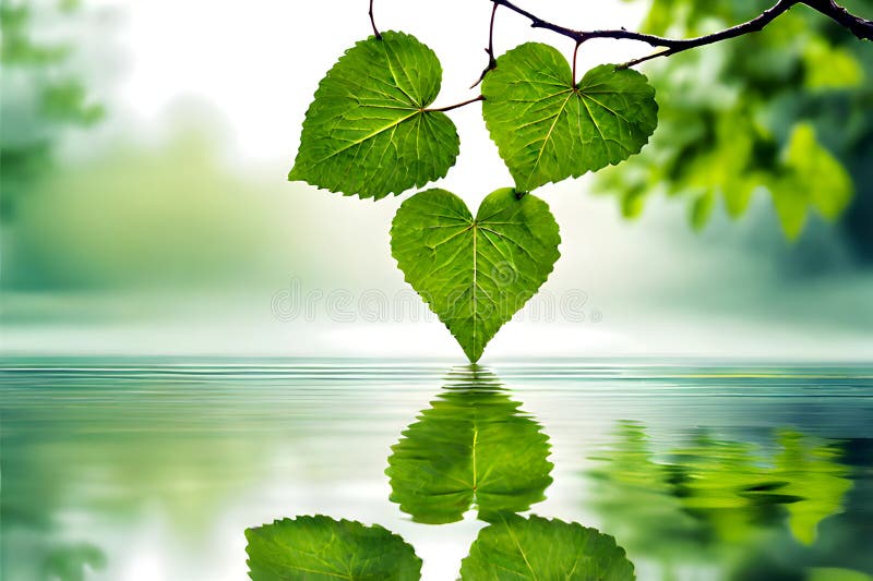 Young Leave Tenderly Touch the Water Surface Crafting a Heart-shaped ...