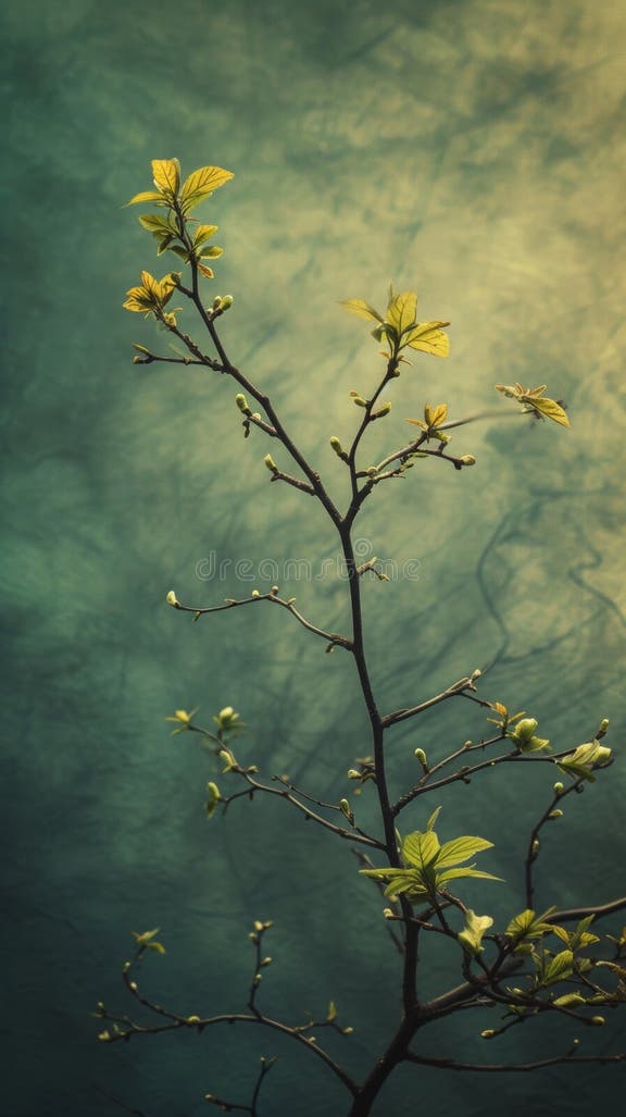 Young Leaves Budding on a Slender Branch Stock Image - Image of ...