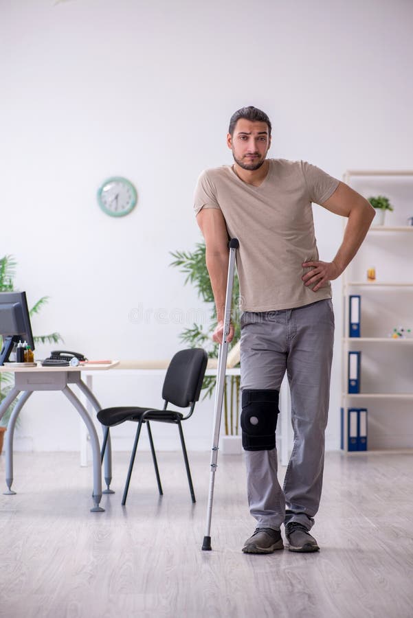 Young Leg Injured Man with Crutches Stock Image - Image of ache ...