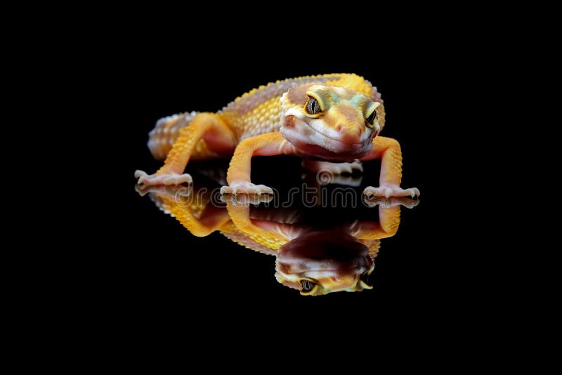 Young Leopard Gecko on Black Background Stock Photo - Image of reptilia ...