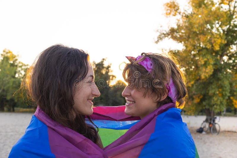 Beautiful Lesbian Couple Hugging Tenderly Stock Image Image Of Happy Beautiful 261571057