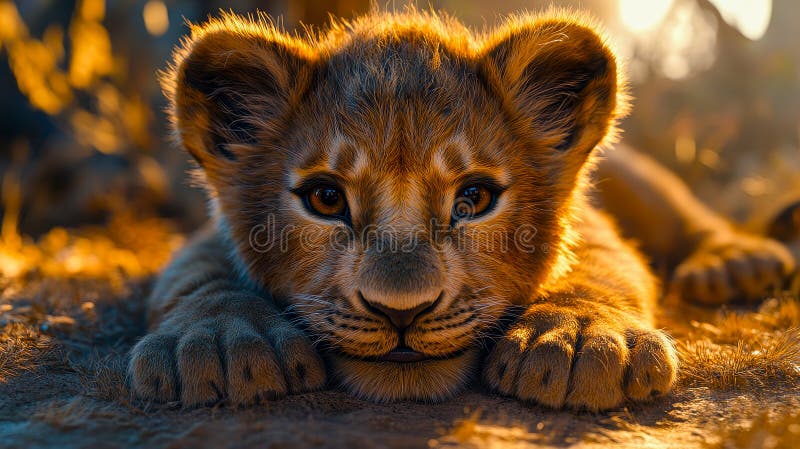 A Young Lion Cub Lying in the Sun Stock Photo - Image of relaxation ...