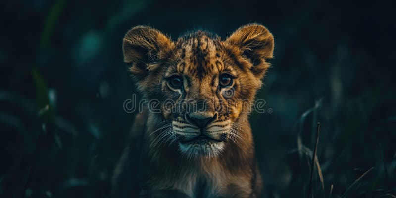 Small lion cub in grass stock image. Image of savannah - 375744233