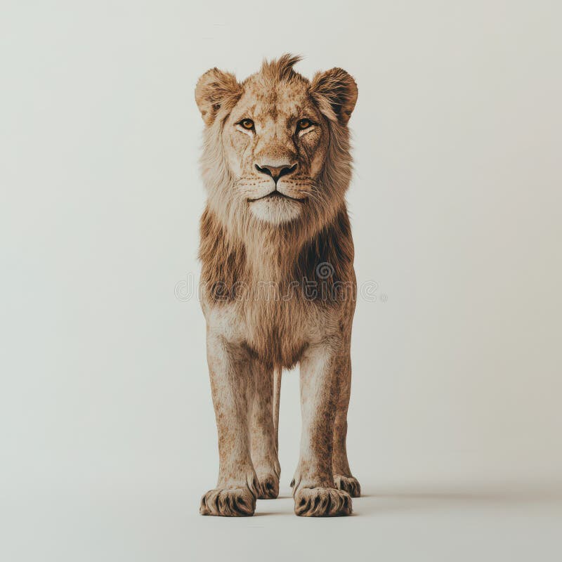 Young Lion Majestic Pose White Background Stock Illustration ...