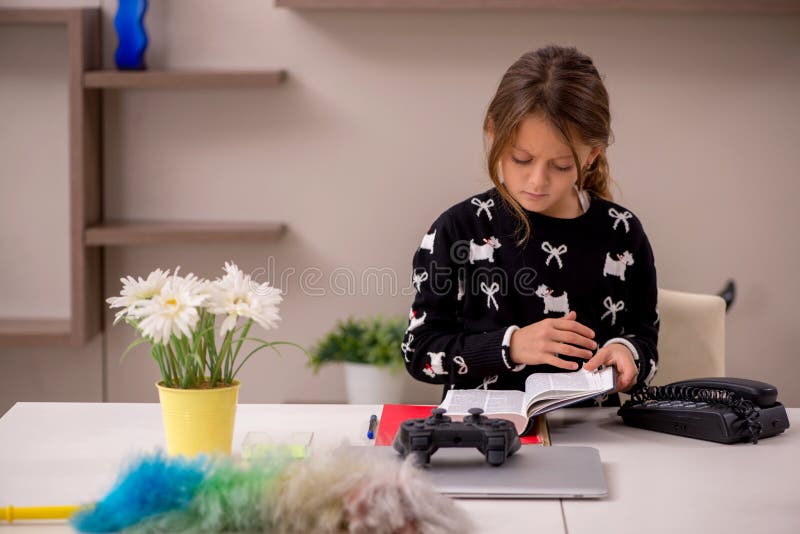 Young Little Girl Doing Housework at Home Stock Image - Image of ...