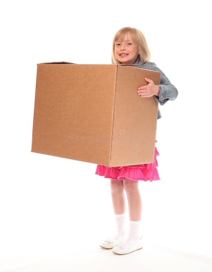 Young Little Girl Holding Box Stock Photo - Image of carrying, cute ...