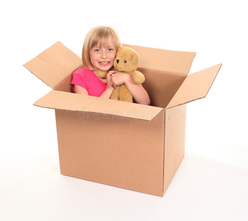 Young Little Girl Sitting Inside Box Stock Image - Image of little ...