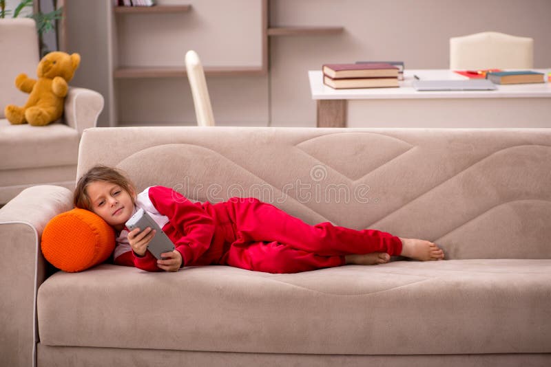 Young Little Girl Staying at Home Alone Stock Photo - Image of fatigue ...