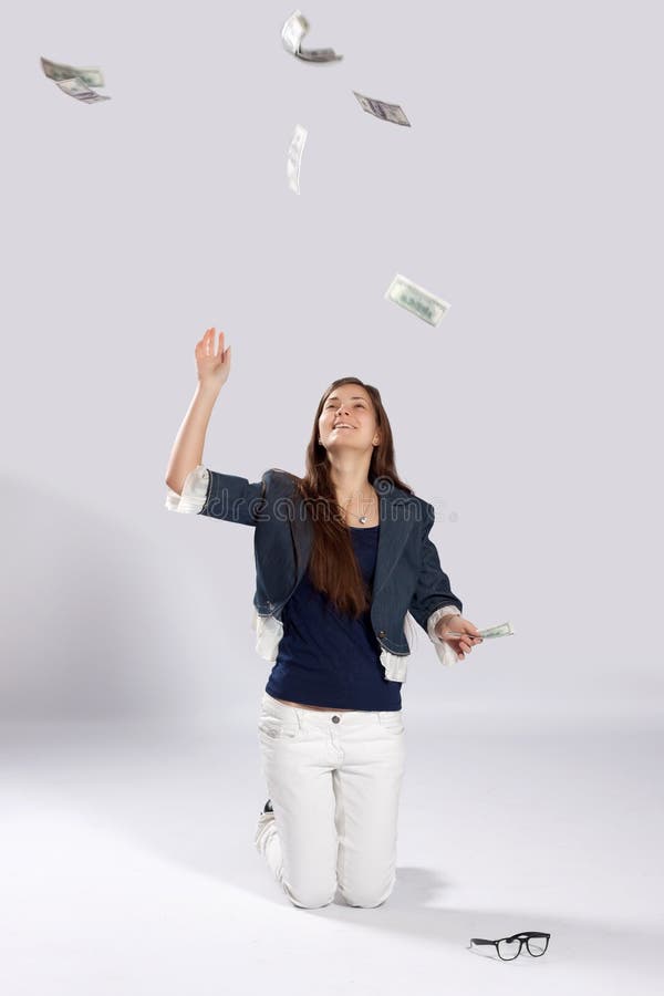 Young Long-haired Woman Throw Money Stock Image - Image of female ...