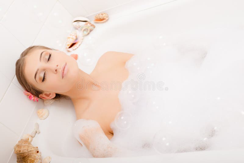 Young Lovely Woman In Foam Bath Stock Image Image Of Enjoying Face