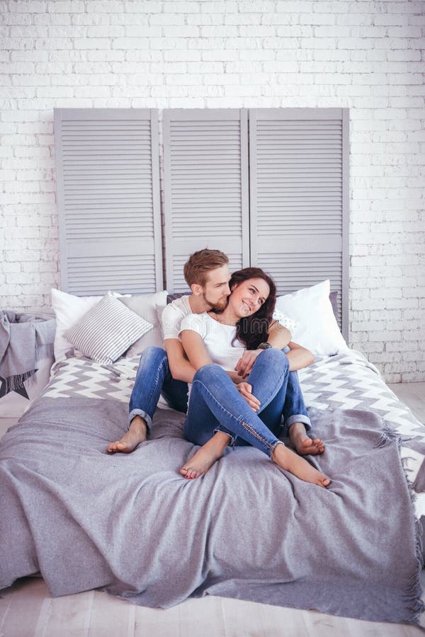 Young Loving Couple in the Bed Stock Photo - Image of girl, pillow ...