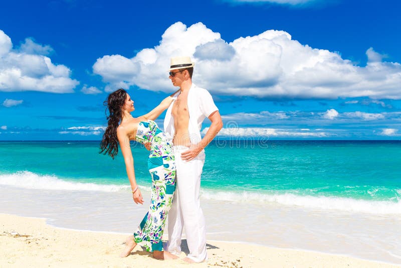Young Loving Couple Having Fun in the Tropical Beach Stock Image ...