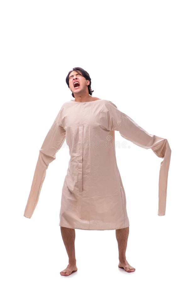 The Young Mad Man Isolated on White Stock Image - Image of insanity ...