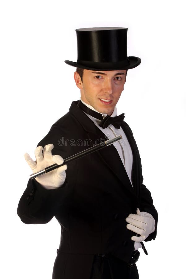 Magician with wand and hat stock image. Image of tuxedo - 9577165