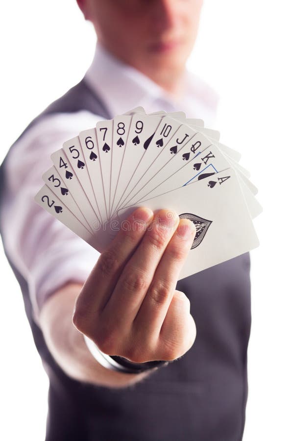 Young Magician Showing Tricks Using Cards from Deck. Close Up. Stock ...