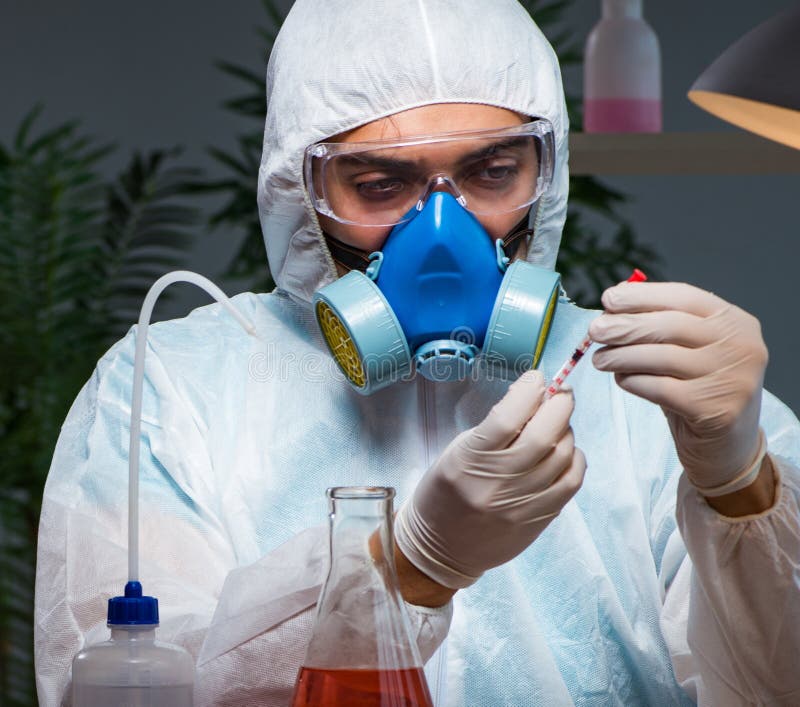 Young Make Scientist Working with Dangerous Hazardous Substances Stock ...