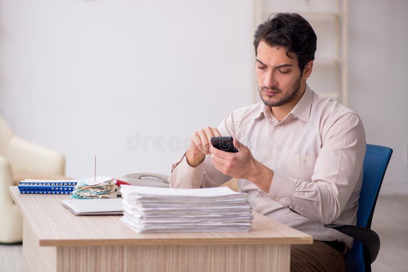 Young Male Accountant Working in the Office Stock Photo - Image of ...