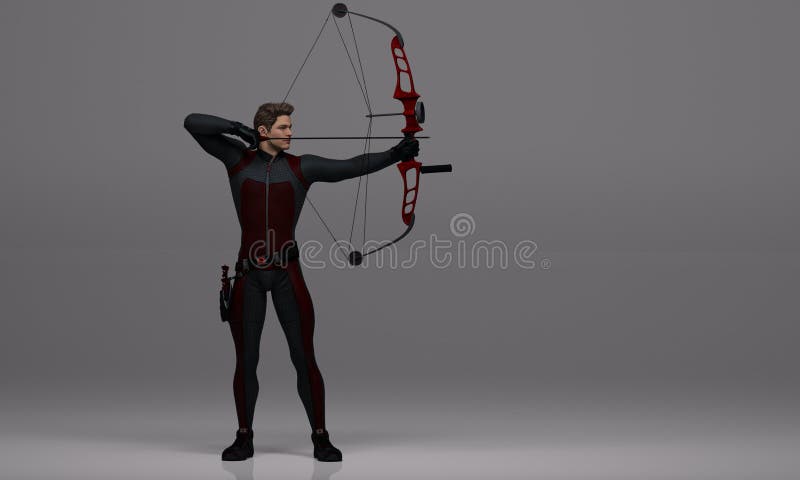 3D Render : a Young Male Archer Pose Practicing Archery in the Studio ...