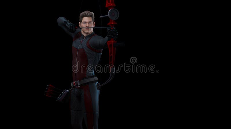 3D Render : a Young Male Archer Pose Practicing Archery in the Studio ...