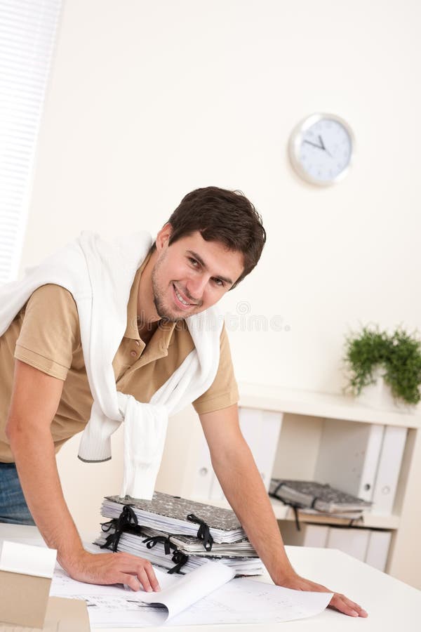 Young Male Architect Working at Office Stock Image - Image of ...