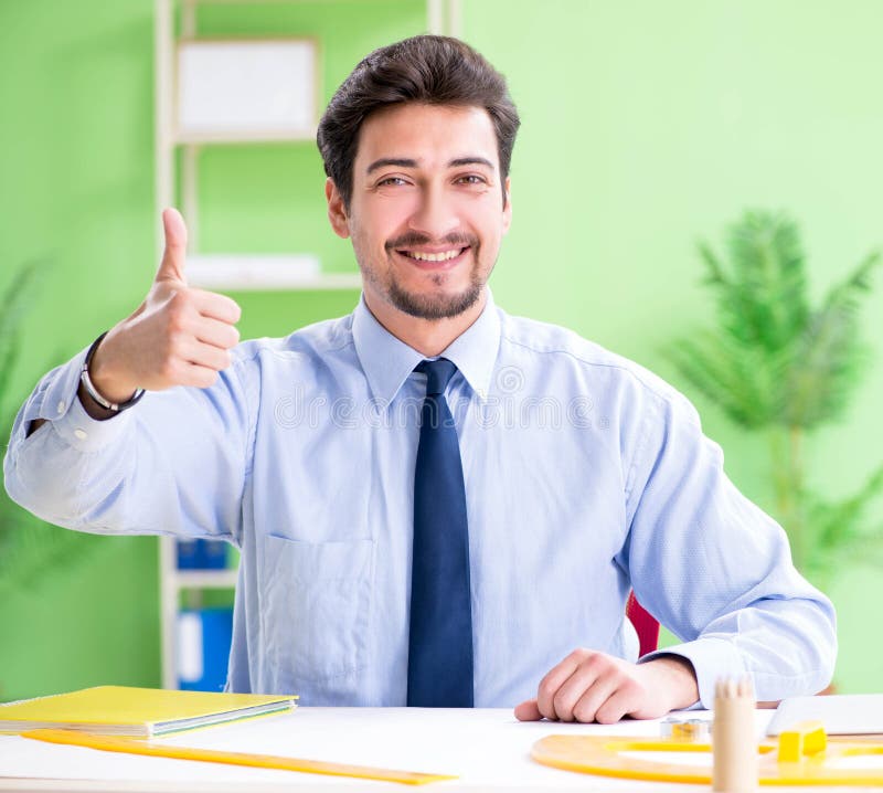 Young Male Architect Working at the Project Stock Image - Image of ...
