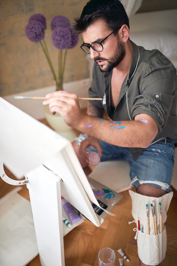 Young Male Artist Thoughtfully Paint Stock Photo - Image of home ...
