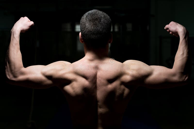 Young Male Athlete Flexing Back Muscles Stock Photo - Image of ...