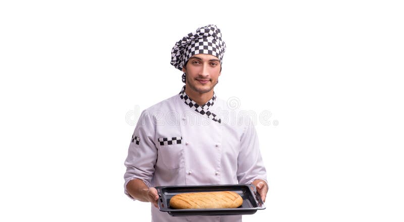 Young Male Baker Isolated on White Stock Image - Image of good, bakery ...