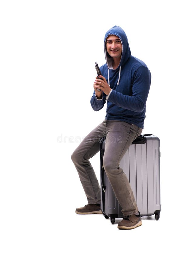 Young Male Bandit Isolated on White Stock Image - Image of baggage ...