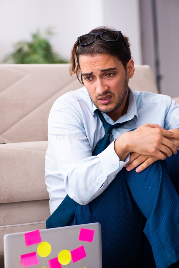 Young Male Businessman Working at Home Stock Photo - Image of computer ...