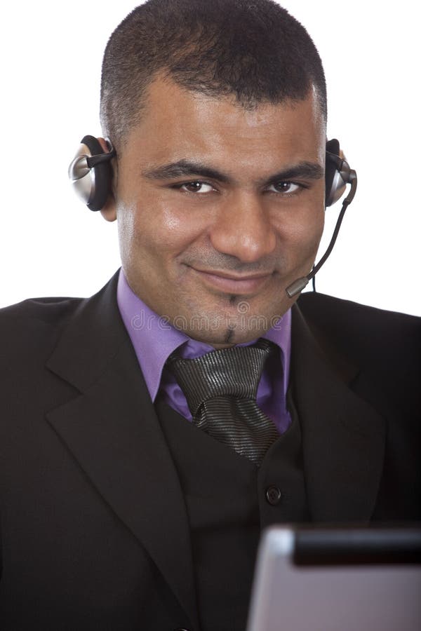 Young Male Call Center Agent with Headset Stock Photo - Image of ...