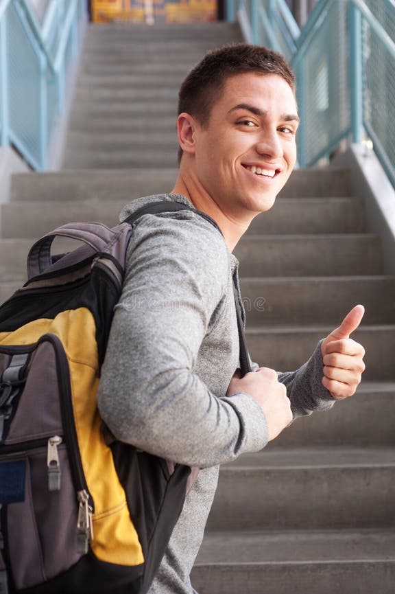 Young Male College Student with Backpack Stock Photo - Image of back ...