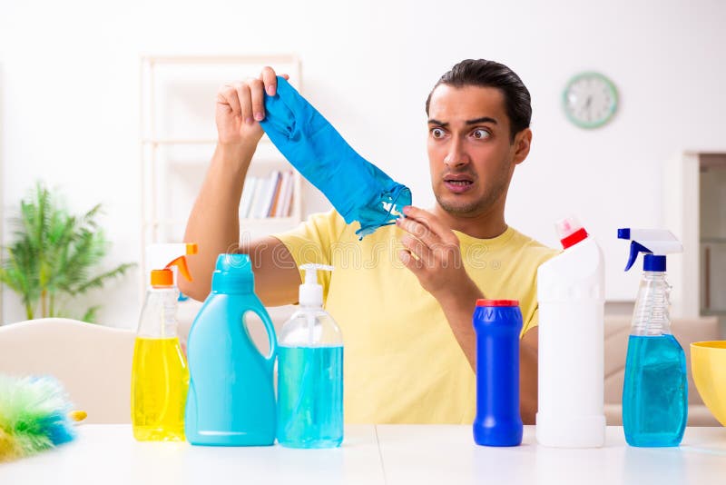 Young Male Contractor Doing Housework at Home Stock Photo - Image of ...