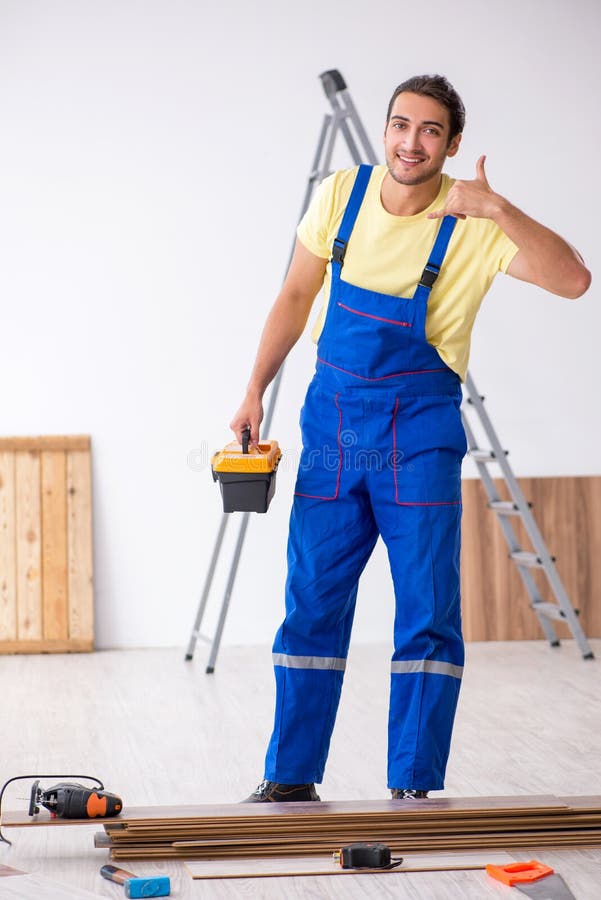 Young Male Contractor Working Indoors Stock Photo - Image of handyman ...
