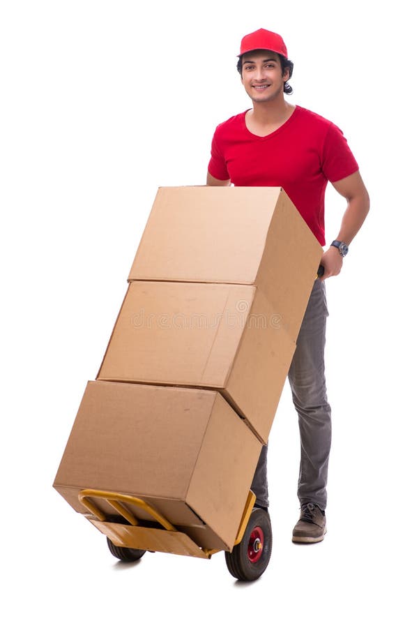 The Young Male Courier with Box Stock Image - Image of holding, courier ...