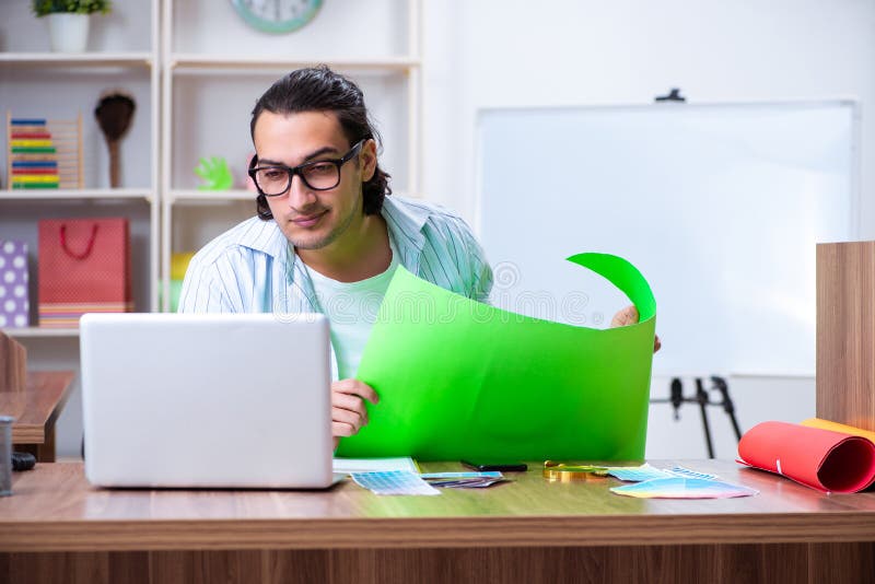 Young Male Designer Working in the Office Stock Image - Image of color ...