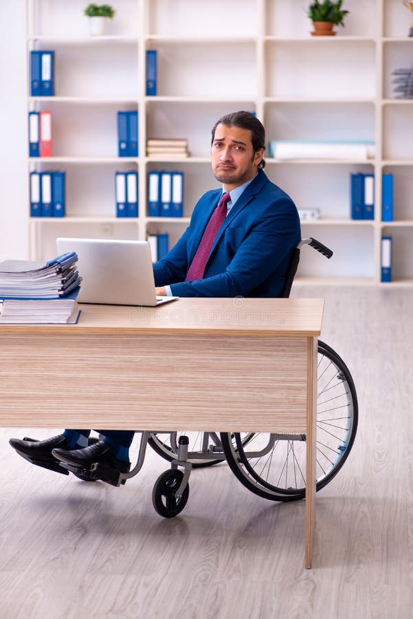 Young Disabled Employee Working in the Office Stock Image - Image of ...