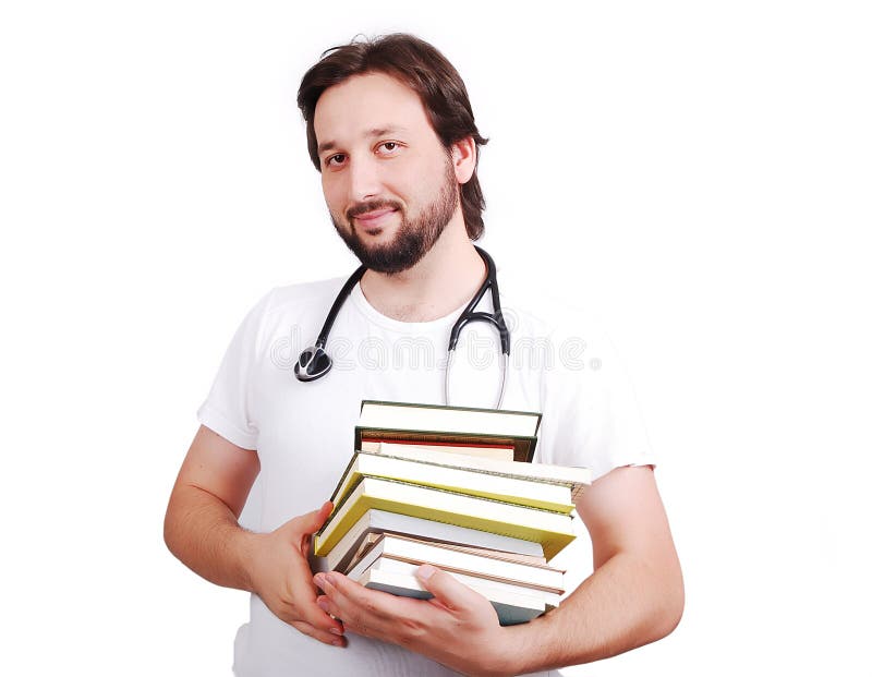 Young Male Doctor with Books in Hands Stock Photo - Image of professor ...