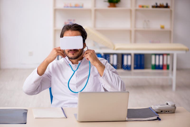 Young Male Doctor Wearing Virtual Glasses Stock Image - Image of ...