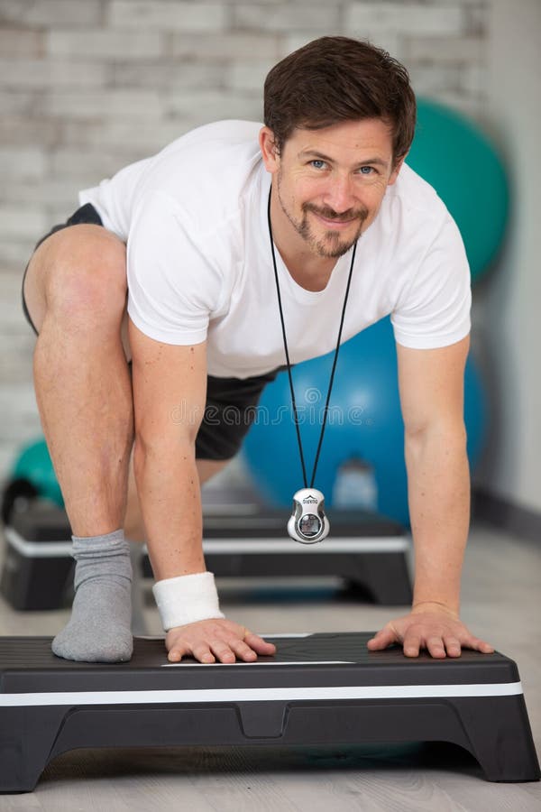 Young Male Doing Step Exercise Stock Image - Image of person, health ...