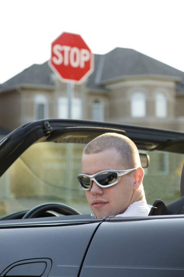 Young Male Driver at Stop Sign Stock Photo - Image of teenager ...